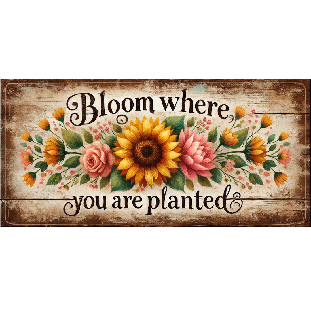 Bloom Where You Are Planted’ Rustic Floral Sign – Sunflower and Rose ...