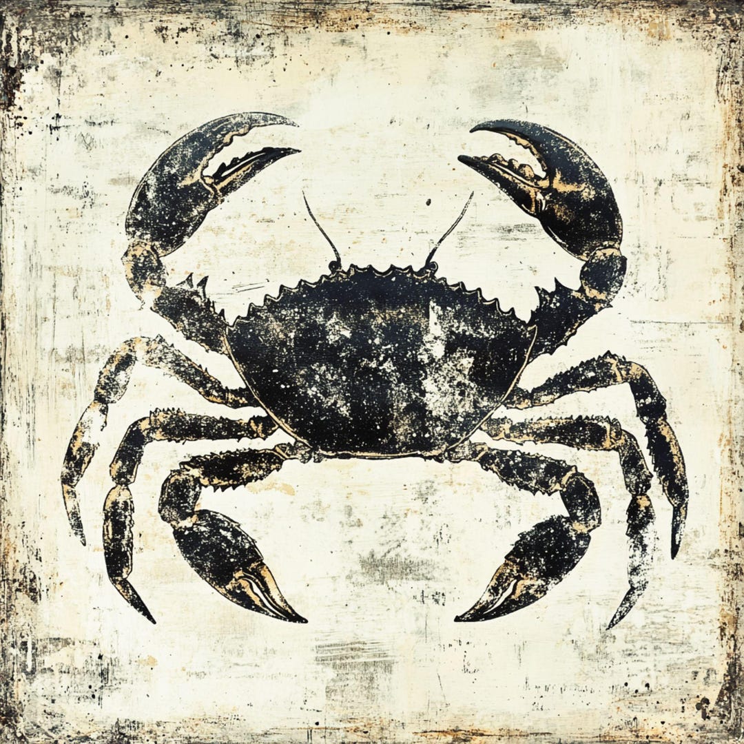 Black Crab Wall Art 10x10 Sign, Rustic Aluminum Metal Sign, Coastal ...