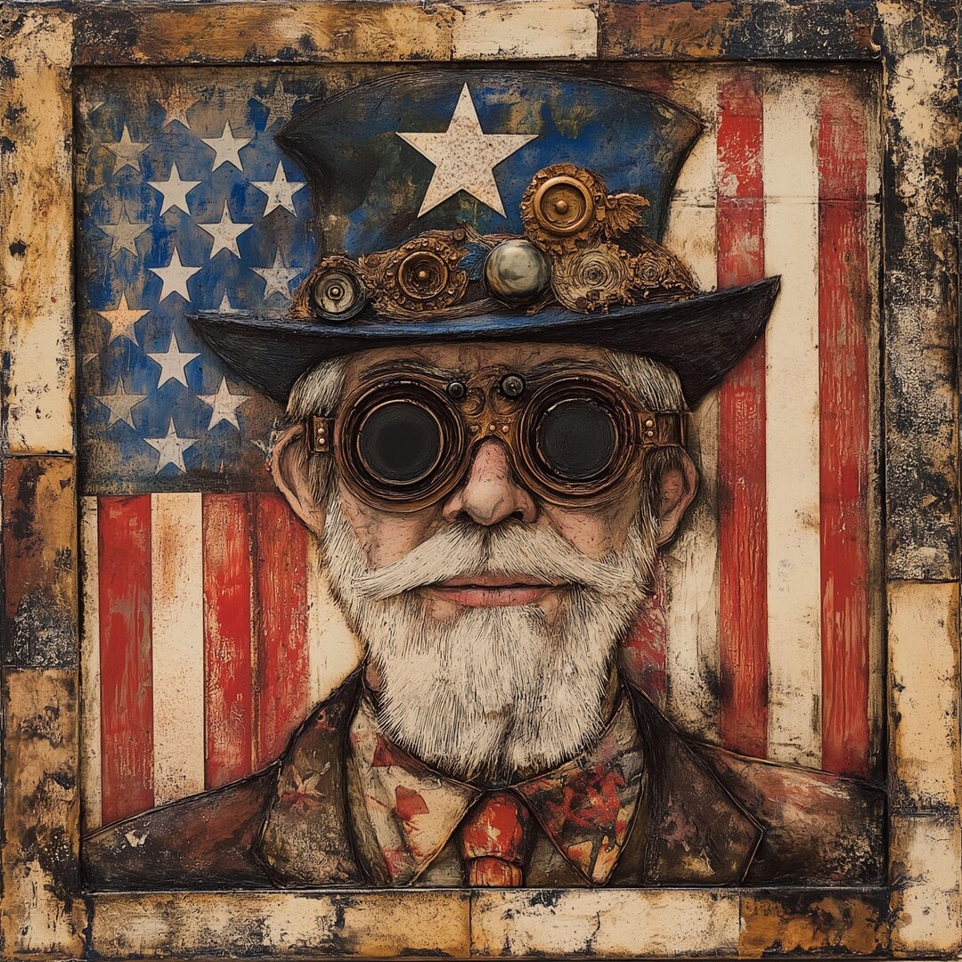 Steampunk Uncle Sam Metal Sign, 10x10 Aluminum Wall Art, Vintage American Flag Decor, Patriotic ...