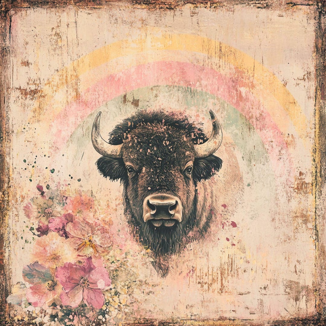 Boho Bison Metal Sign – Pastel Floral Buffalo Print, Rustic Decor - Etsy