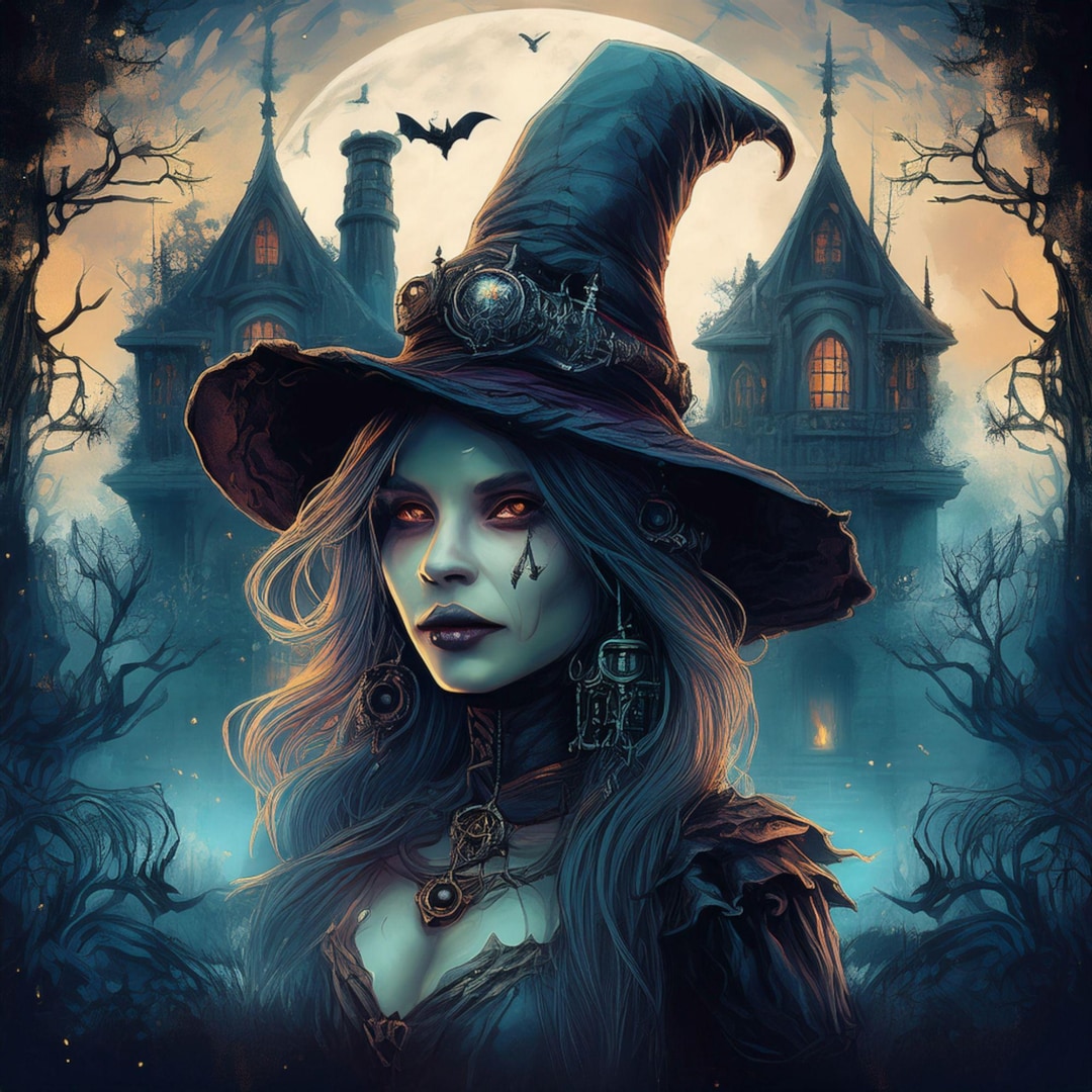 Enchanted Witch & Haunted Manor Metal Sign – Gothic Halloween Wall Art ...