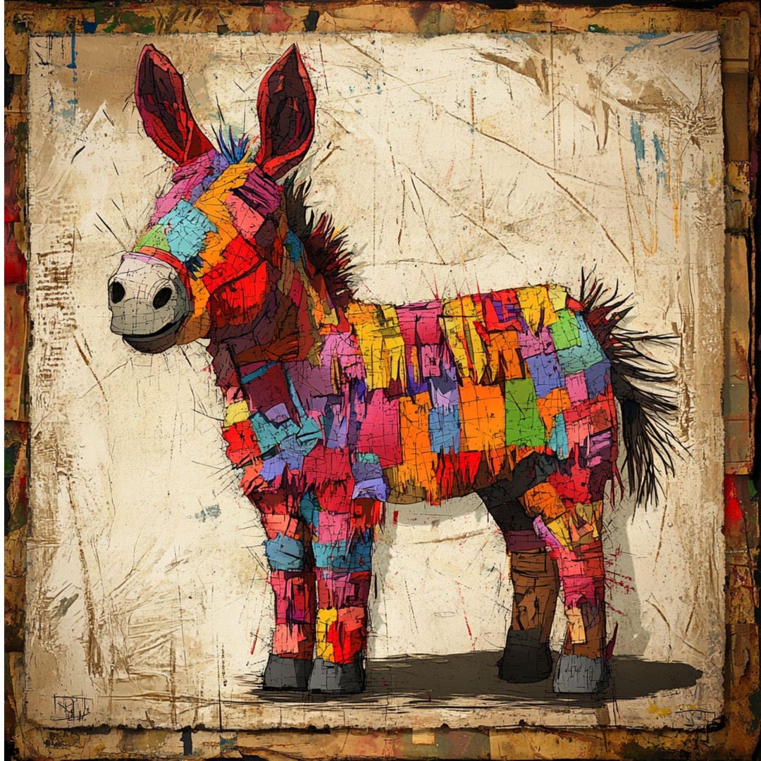 Rustic Colorful Donkey Piñata Distressed Metal Sign, 10x10 Aluminum ...