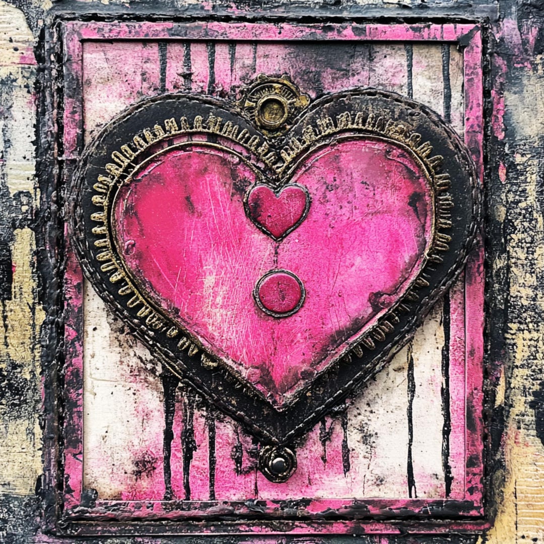 Steampunk Hot Pink Heart Wall Art - 10x10 Aluminum Mixed Media Sign ...