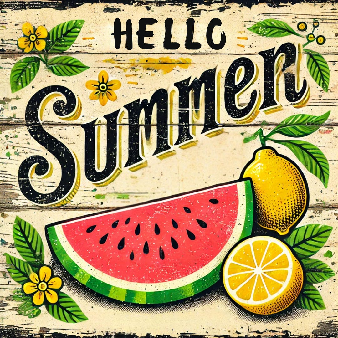 Hello Summer Metal Sign: Vintage Watermelon Lemon Decor - Etsy