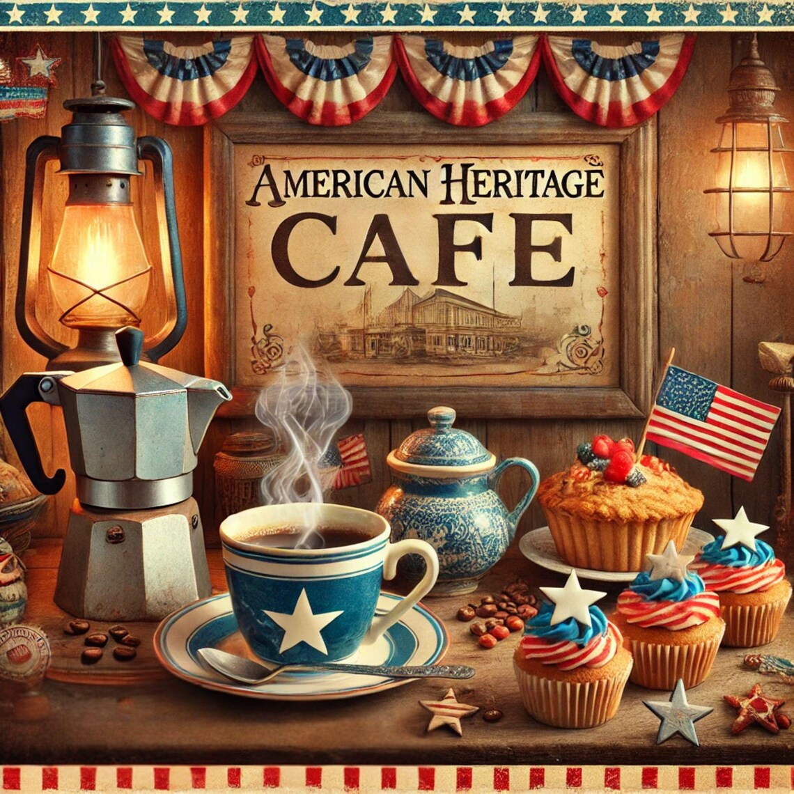 American Heritage Cafe Metal Sign – Rustic Coffee Shop Wall Decor - Etsy