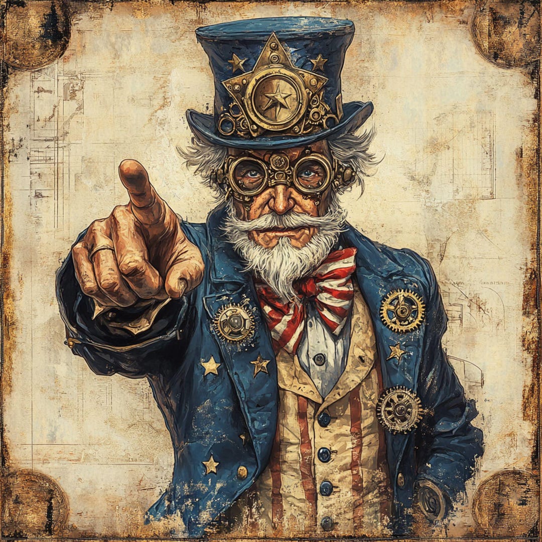 Steampunk Uncle Sam Metal Sign, Patriotic Industrial Wall Art, Vintage ...