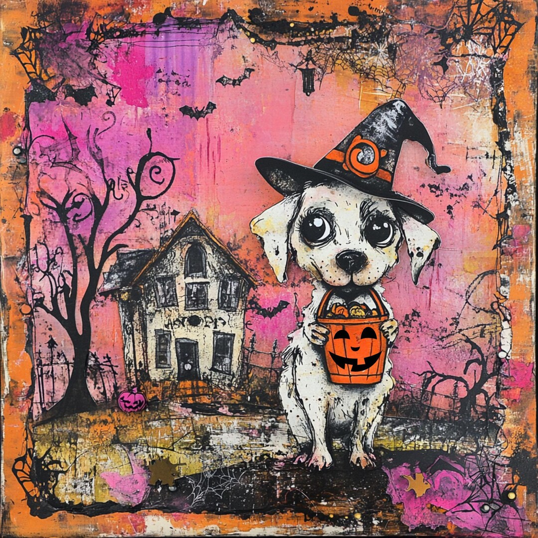 Halloween Witch Puppy Aluminum Art Sign, Spooky Cute Dog Decor (10x10 ...