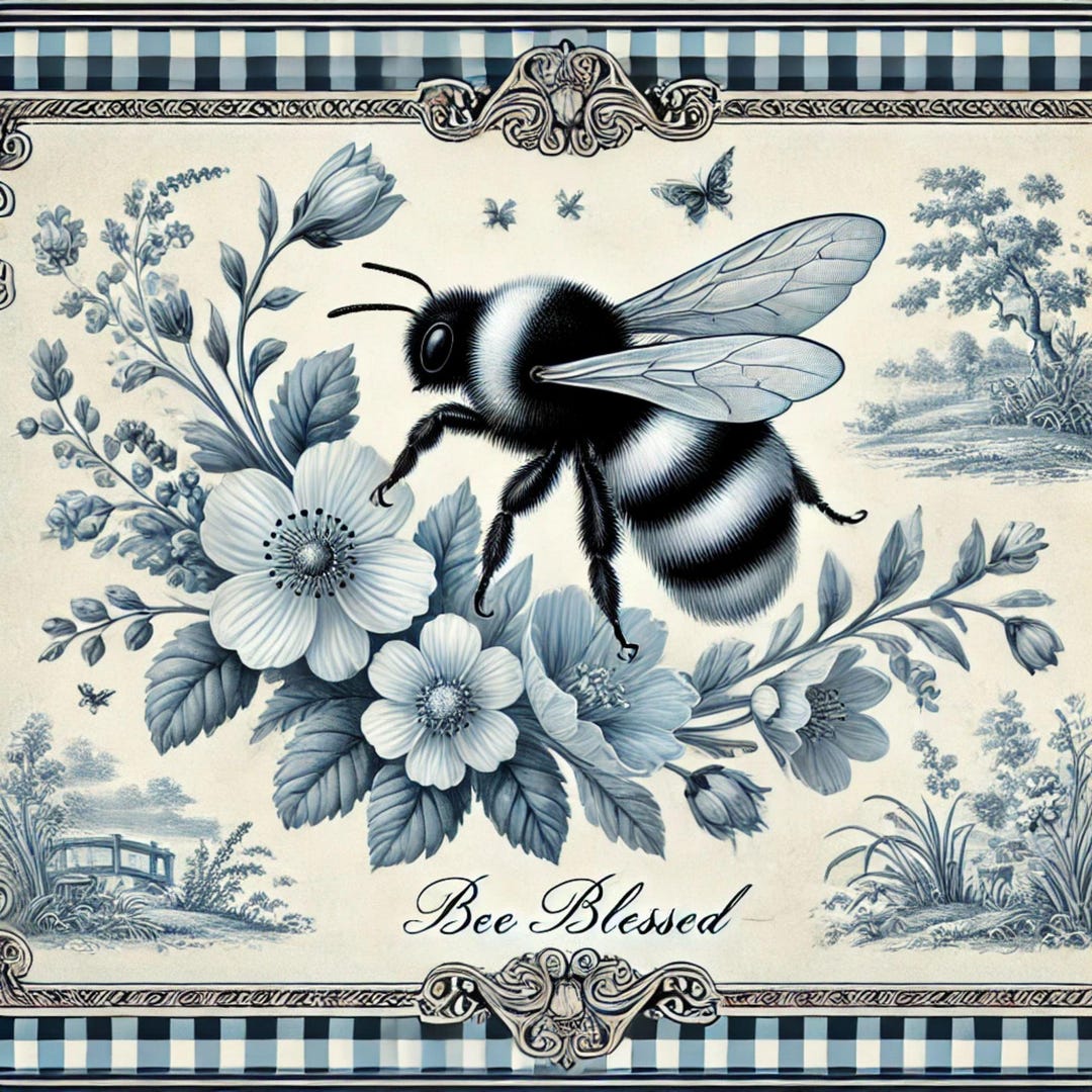 Bee Blessed Aluminum Sign, Vintage Bumblebee Wall Art, Blue Floral ...