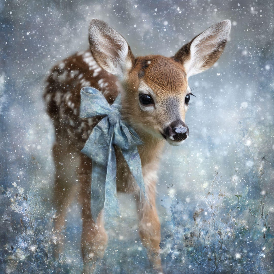 Blue Winter Deer Sign, 10x10 Metal Wall Art, Baby Fawn Christmas Decor ...