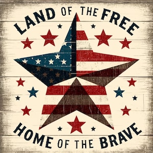 Land of the Free Patriotic Star Sign – Rustic Americana Sublimated Wall ...