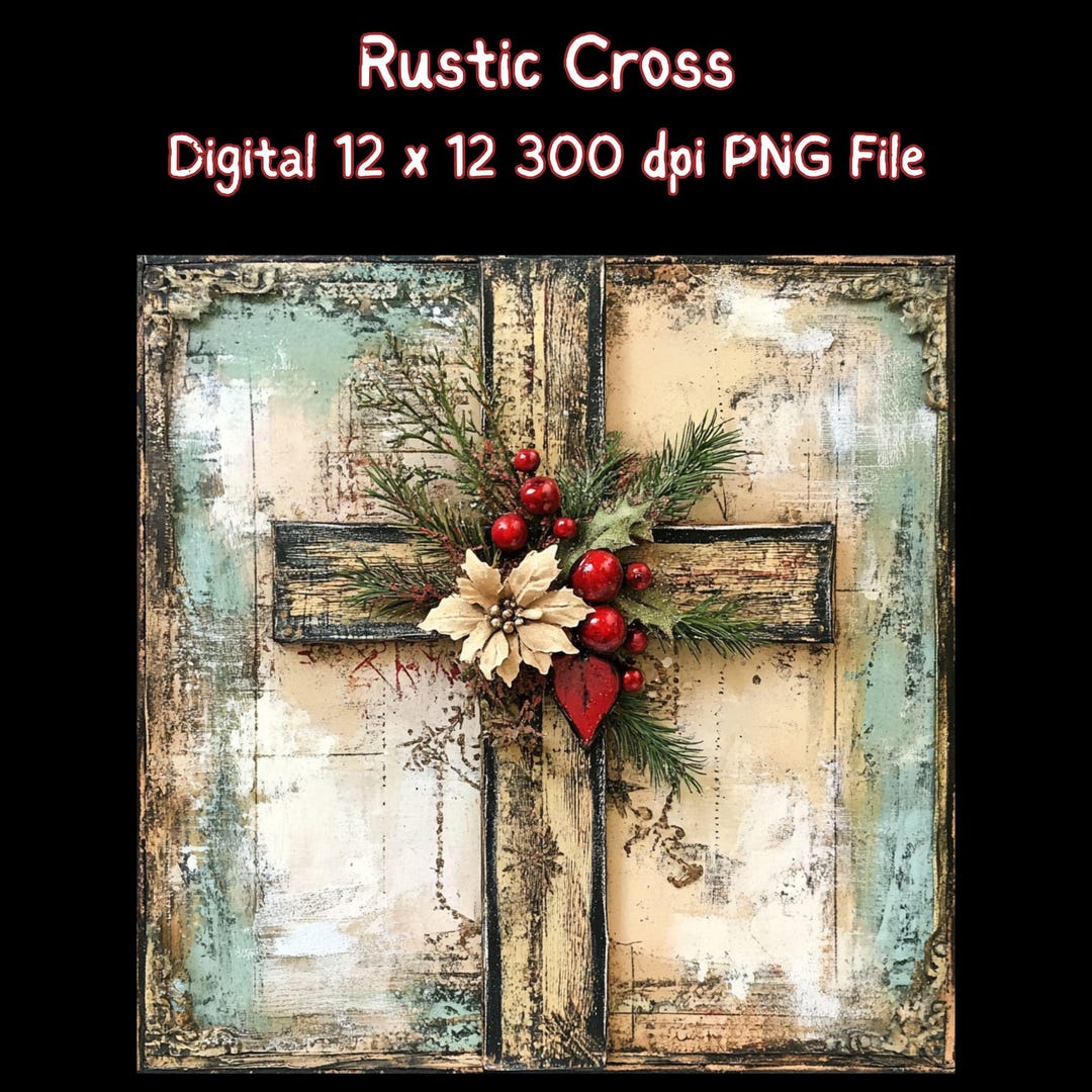 Rustic Christmas Cross PNG, Farmhouse Cross Sublimation Image ...