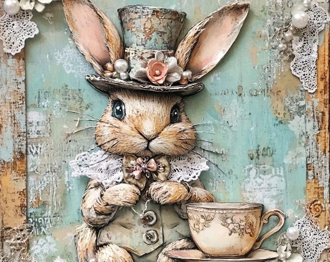 Vintage Bunny Aluminum Wreath Sign – Rustic Rabbit Wall Décor With Lace ...