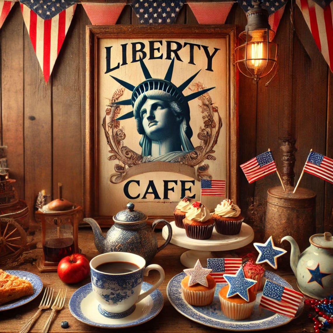 Liberty Café Metal Sign – Vintage Statue of Liberty Coffee Shop Wall ...