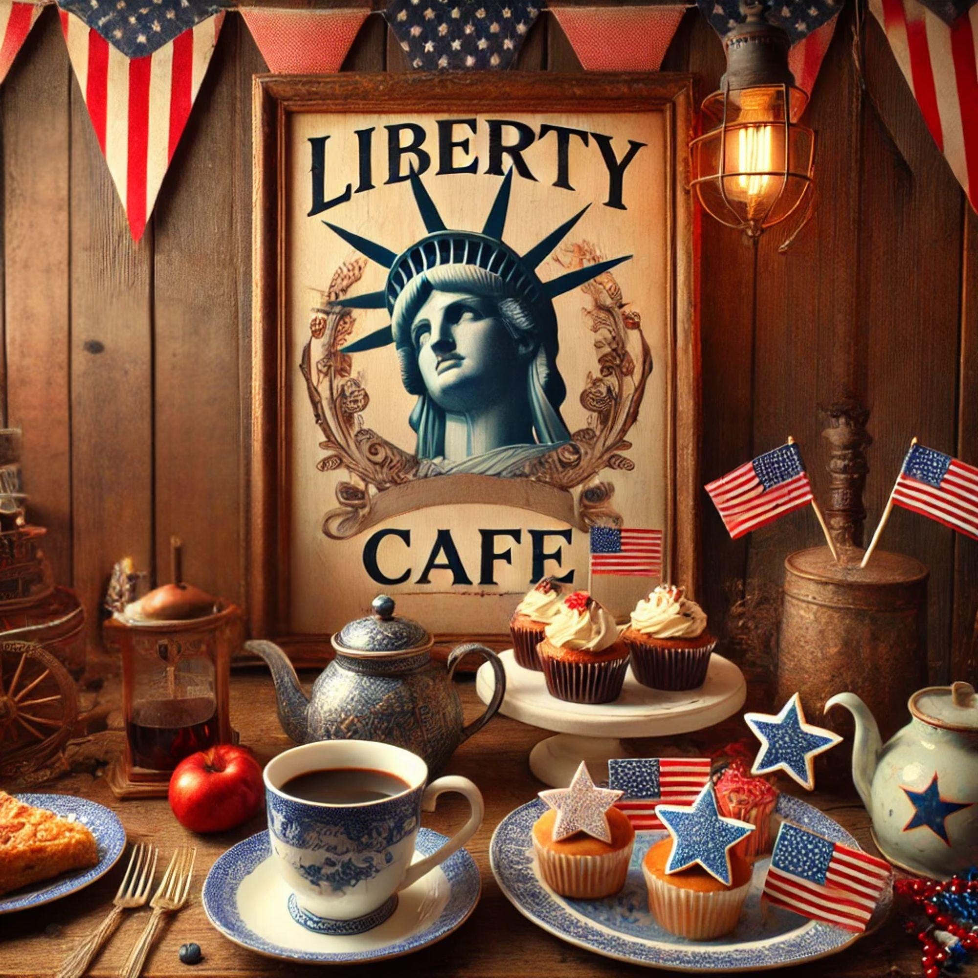 Liberty Café Metal Sign – Vintage Statue of Liberty Coffee Shop Wall ...