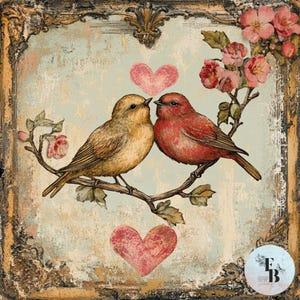 Valentine Love Birds Digital Image, Valentine Hearts Sublimation Art ...