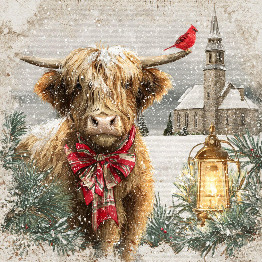 Rustic Highland Cow Christmas Sign, 10x10 Metal Wall Art With Stone ...