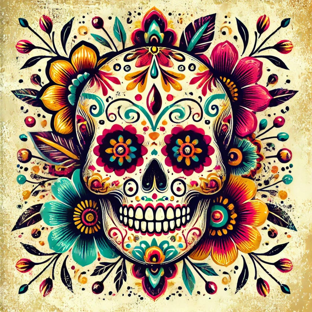 Colorful Sugar Skull Metal Sign, Día De Los Muertos Wall Art, Mexican ...