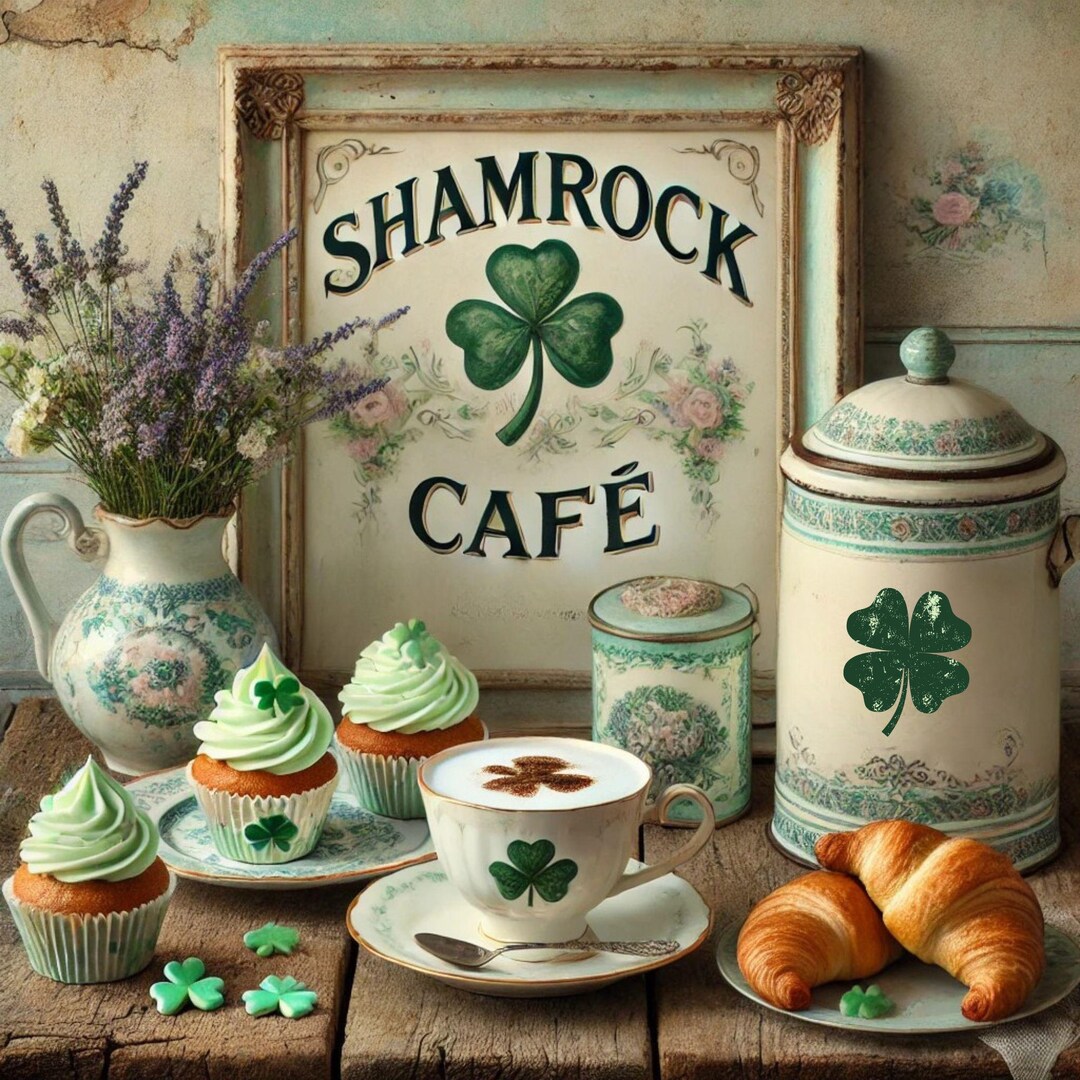 Vintage Shamrock Café Sign, Irish Coffee Bar Decor, St. Patrick’s Day ...