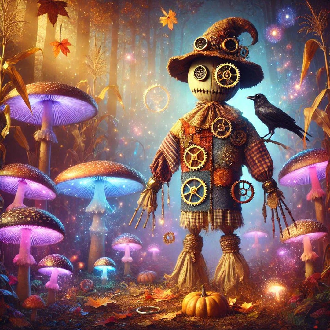 Fantasy Steampunk Scarecrow Sign 10x10, Glow Mushroom Halloween Decor ...