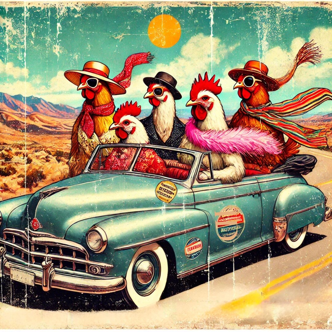 Chicken Road Trip Sign – Funny Retro Farmhouse Wall Art for Kitchen ...