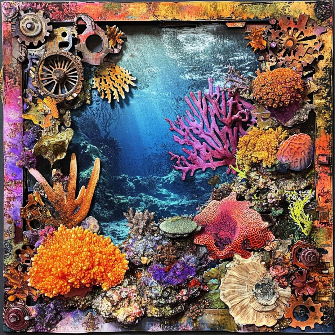 Steampunk Coral Reef Wall Art, Underwater Ocean Decor, Metal Porthole ...