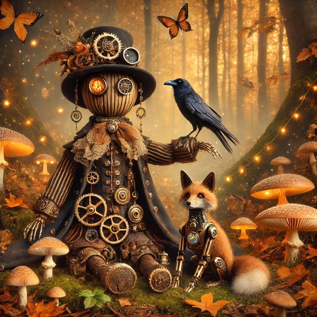 Steampunk Scarecrow Fall Sign – 10x10 Metal Forest Wall Art, Autumn ...