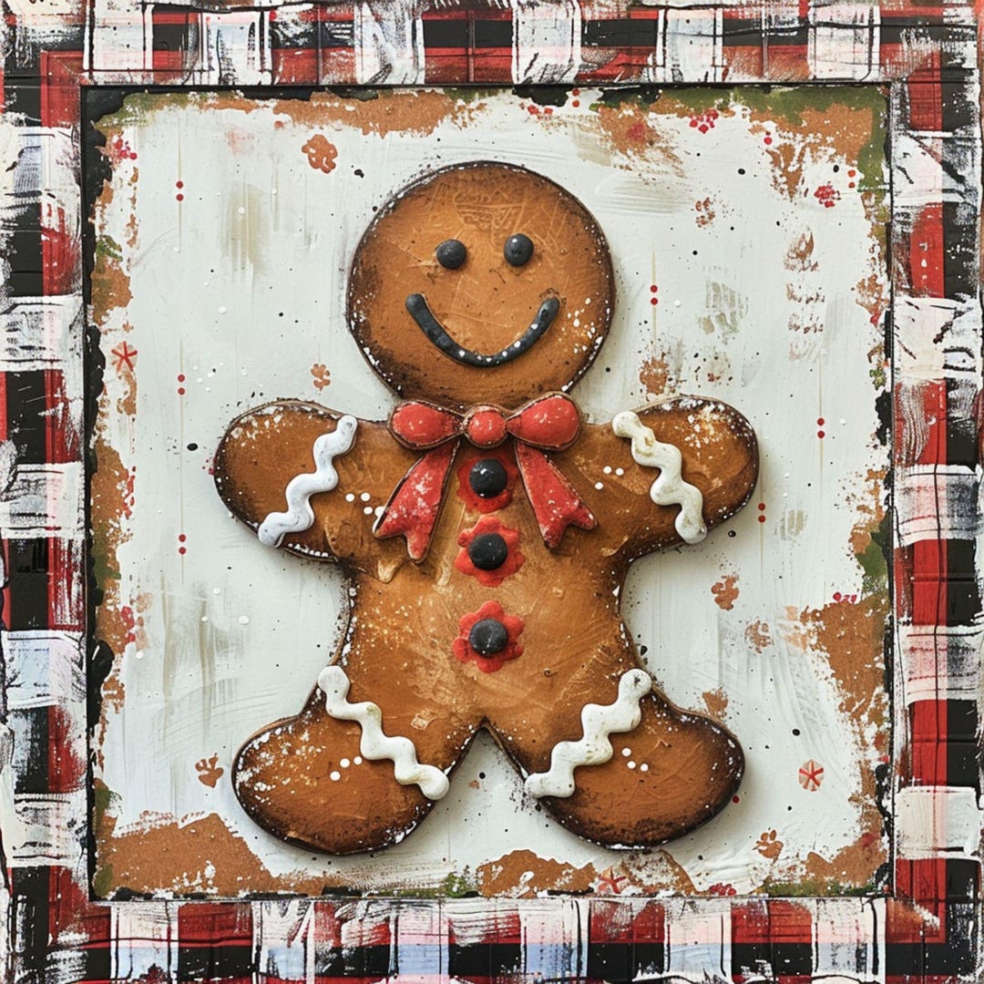 Gingerbread Man Christmas Sign, Buffalo Plaid Holiday Wall Art ...