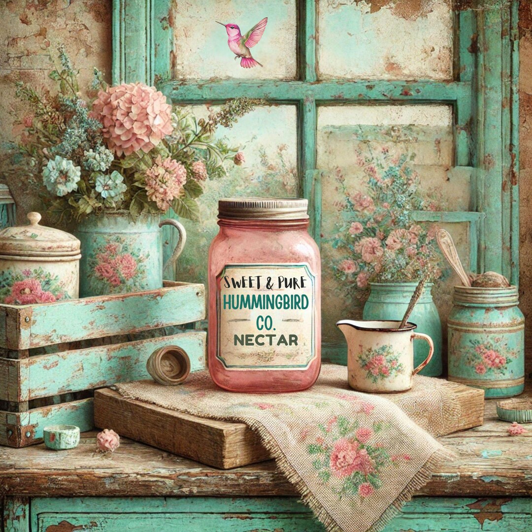 Sweet & Pure Hummingbird Co. Nectar Sign, Vintage Floral Metal Wall Art ...
