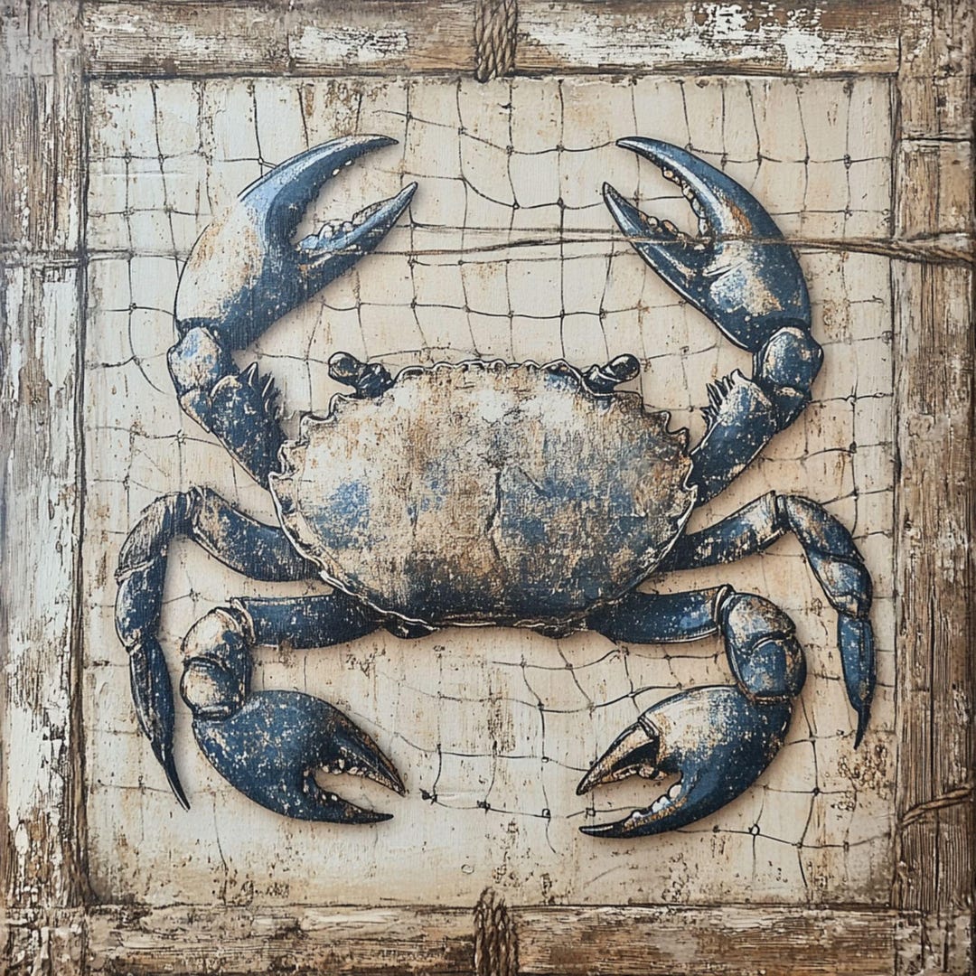 Rustic Blue Crab Aluminum Sign, Coastal Beach House Wall Art (10x10) - Etsy