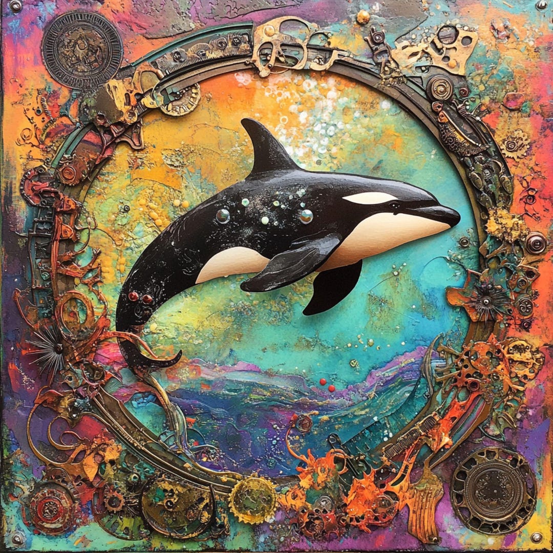 Steampunk Orca Wall Art, Nautical Ocean Decor, Industrial Whale Sign ...