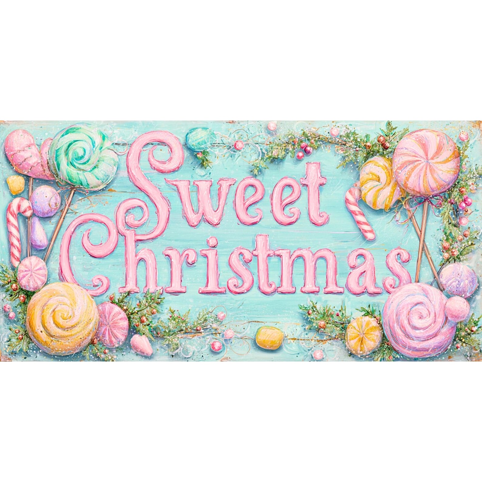 Sweet Christmas Candy Sign – Pastel Holiday Kitchen Wall Art, Candyland ...
