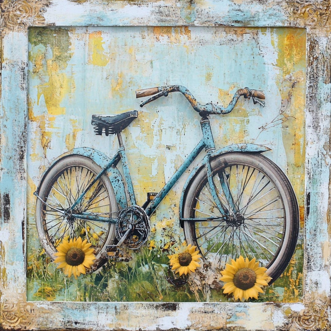 Sunflower Bicycle Wall Art Sign, 10x10 Aluminum Sign, Rustic Farmhouse ...