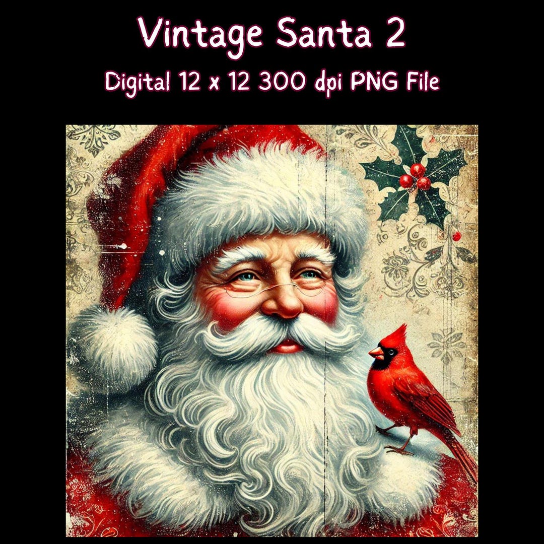 Vintage Santa With a Red Cardinal PNG, Colorful Santa Sublimation Image ...