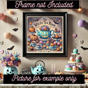 Witch's Tea Room Halloween Sign – Spooky Kitchen Decor, Pumpkin Teapot ...