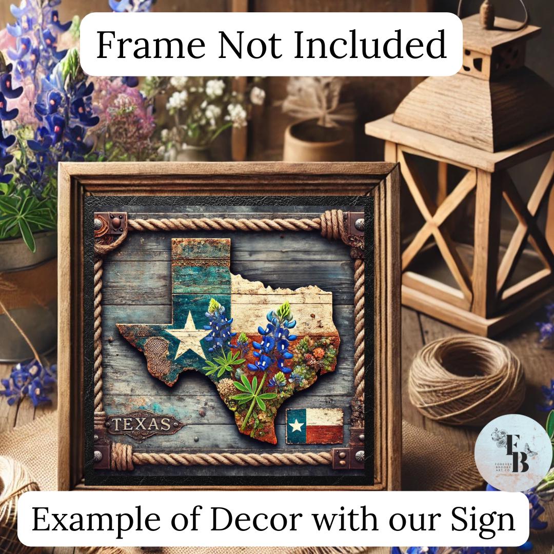 Rustic Texas State Aluminum Sign – Bluebonnet Wall Art With Lone Star ...
