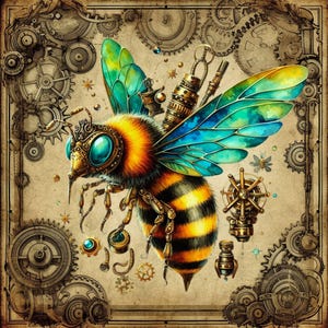 Steampunk Bee Wall Art, Blue Wing Honeybee Metal Sign, Steampunk Insect ...