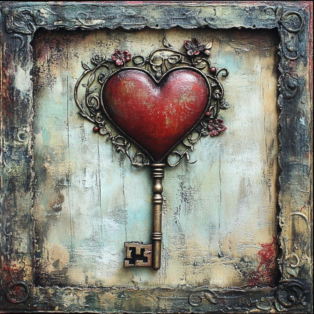Heart-shaped Metal Key Sign - Romantic Wall Art, Vintage-style Home ...