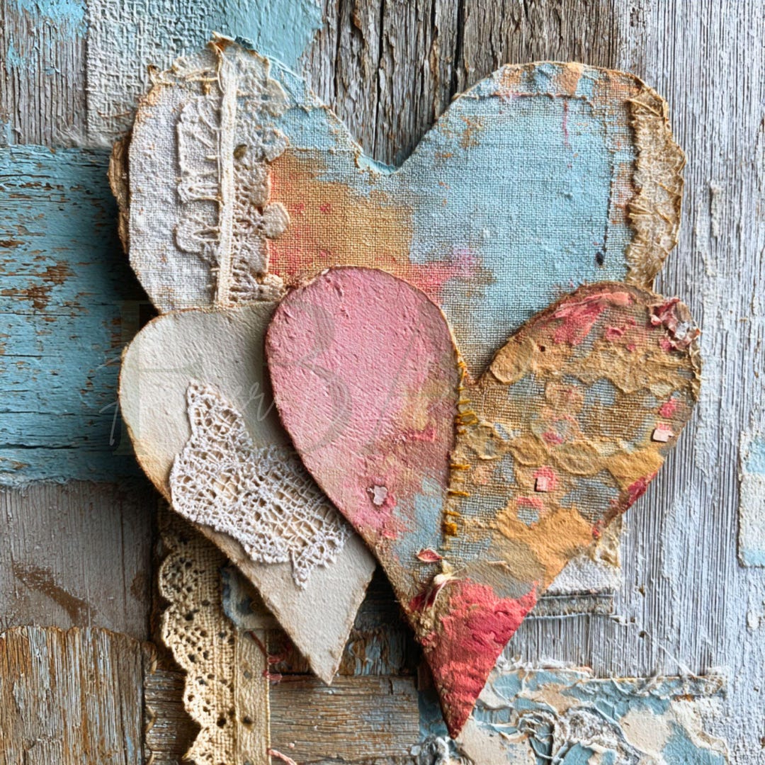 Rustic Valentine Heart Attachment, Handmade Pastel Lace Heart Sign ...