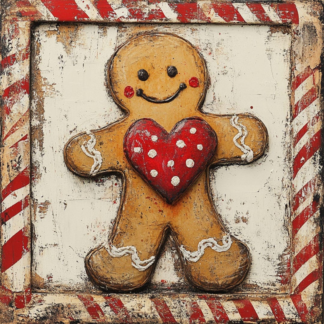 Gingerbread Man Christmas Sign, 10x10 Holiday Wall Art, Rustic Cookie ...