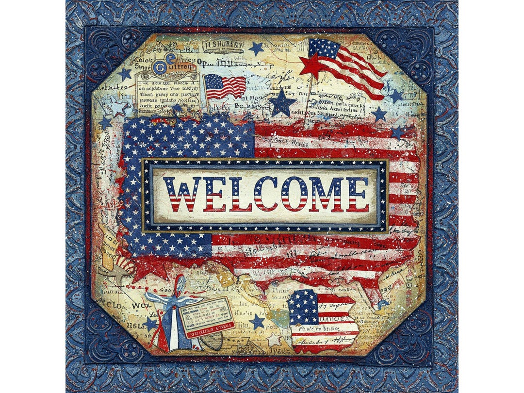 Welcome Sign USA Map, 10x10 Aluminum Patriotic Wall Art, Rustic ...