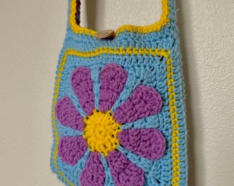 Daisy Granny Square Tote Bag, Patchwork Tote Bag, Motherʼs Gift ...