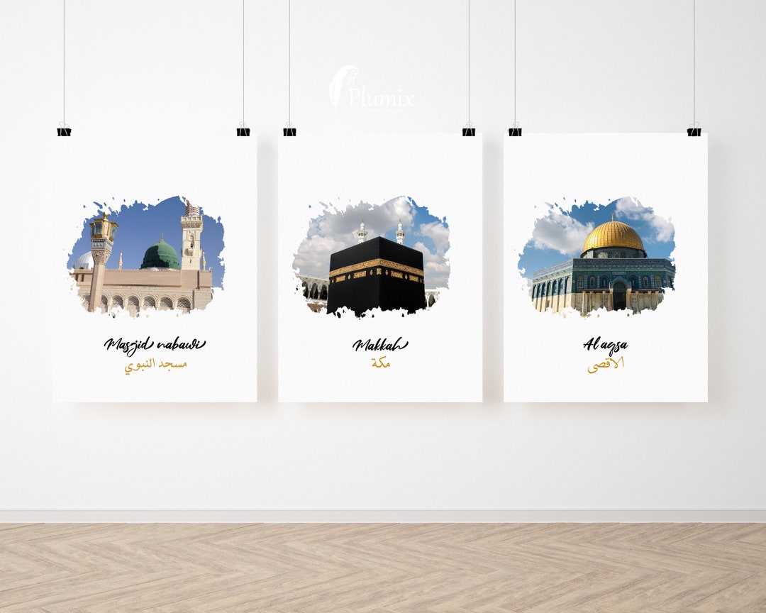 Islamic Art - Collection of 3 Makkah Madinah Al Aqsa Posters - Interior ...