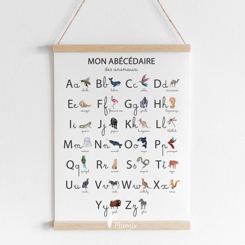My Animal Abcs Educational Poster Capital and Cursive Letters - Etsy