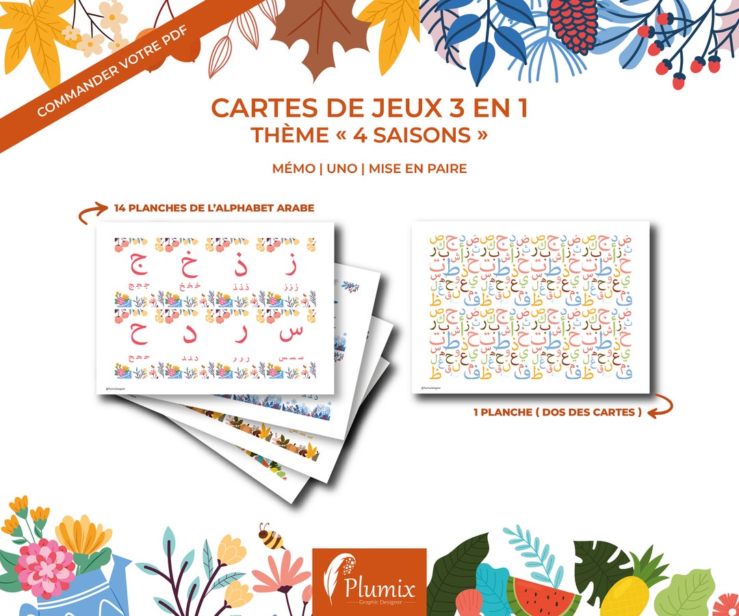 3 in 1 Game Cards Memory Uno Coordination Theme of the 4 Seasons Arabic ...