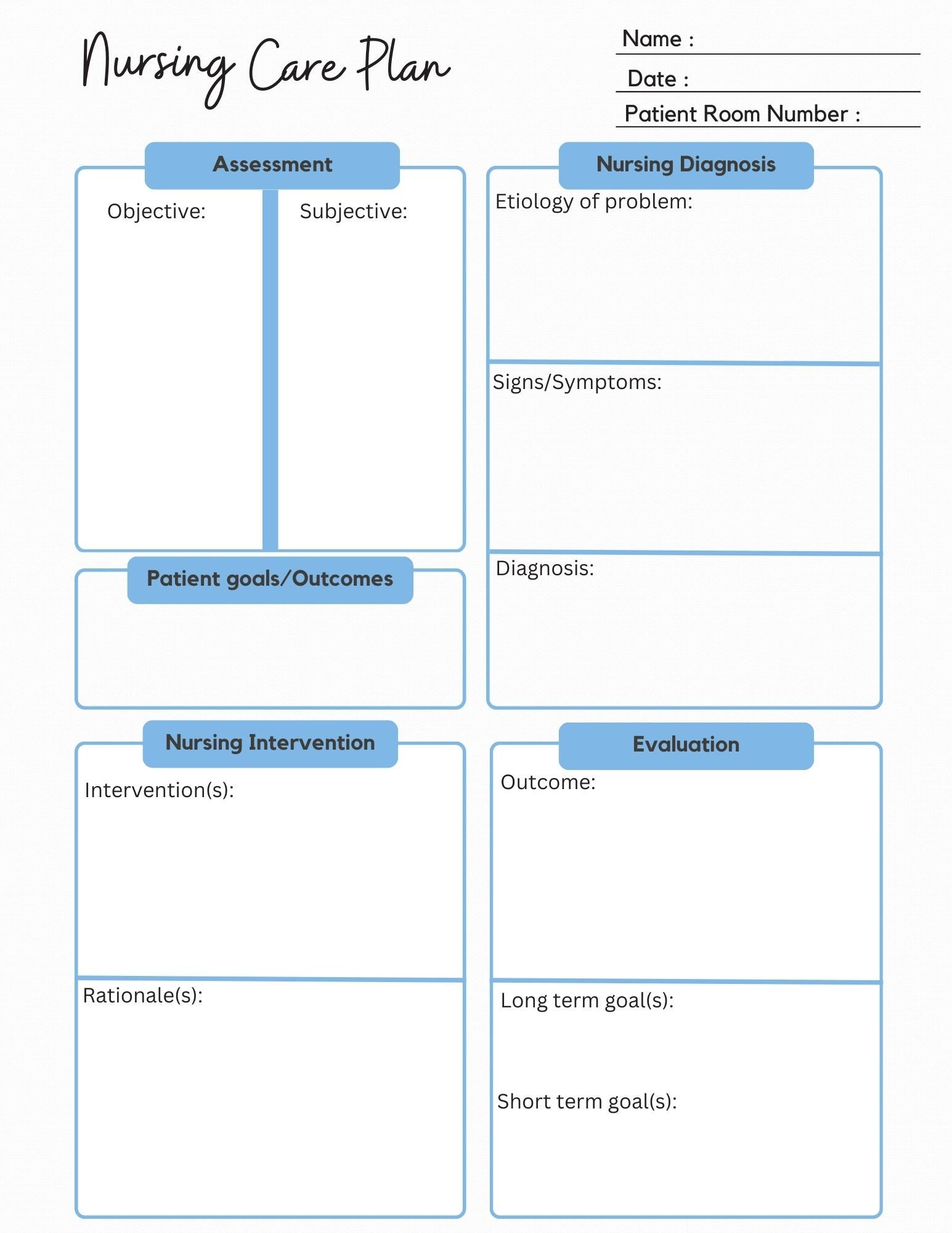 Nursing Care Plan Template - Etsy
