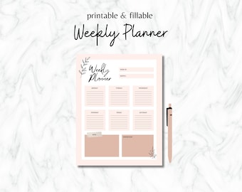 Weekly Planner, to Do List Printable, Instant Download, Daily Schedule ...