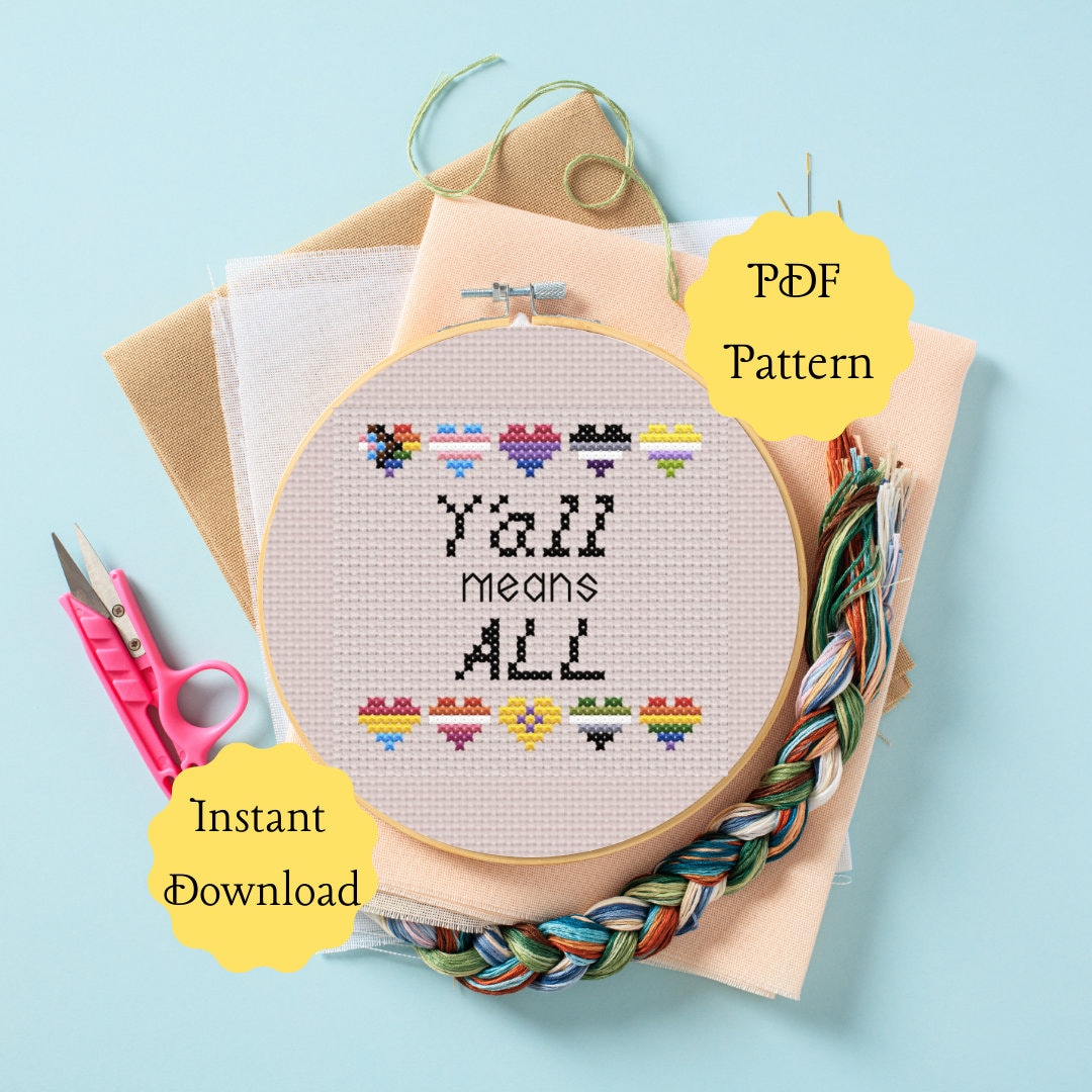 Y'all Means All Pride Flag Heart Cross Stitch Instant Download PDF ...