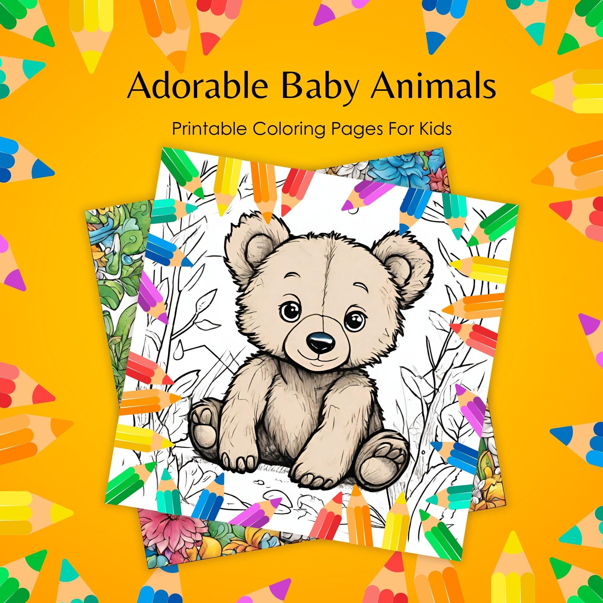 50 Adorable Baby Animals Coloring Pages for Children - Etsy
