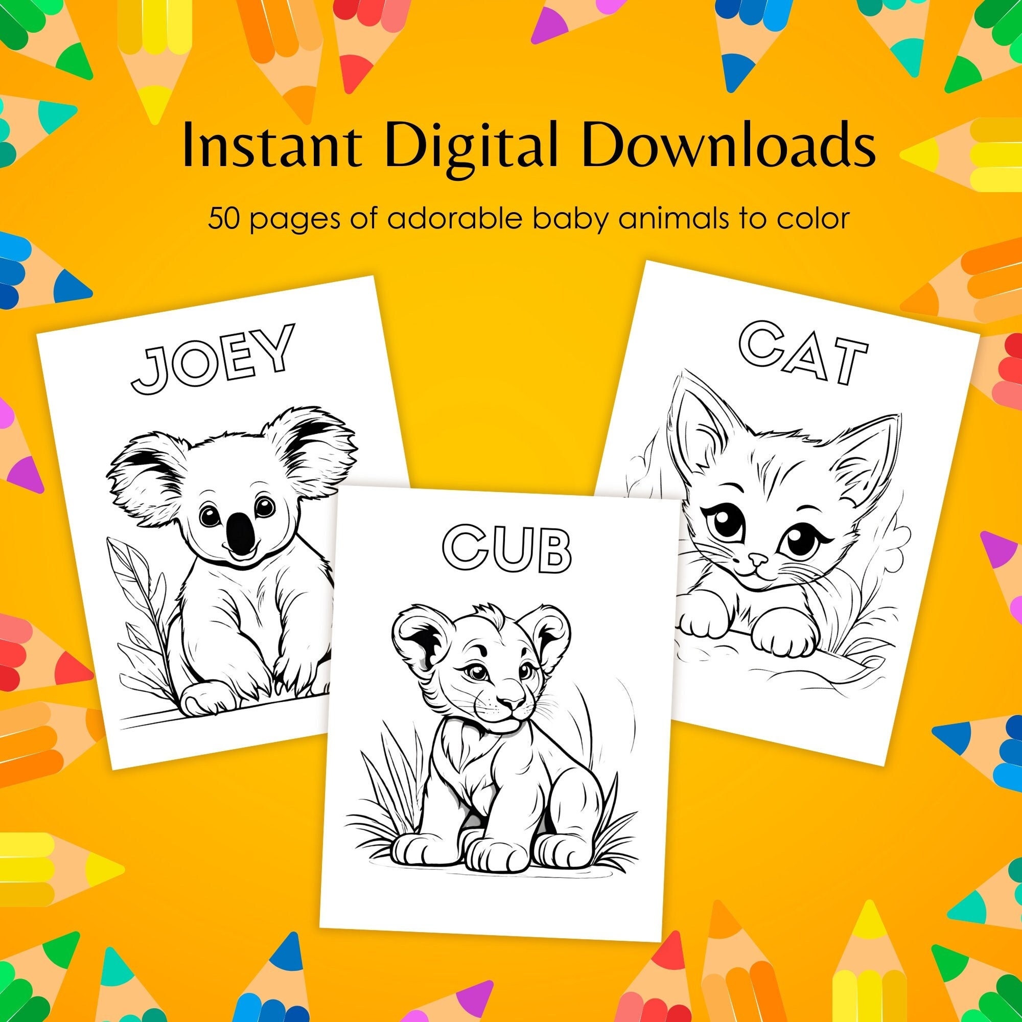 50 Adorable Baby Animals Coloring Pages for Children - Etsy