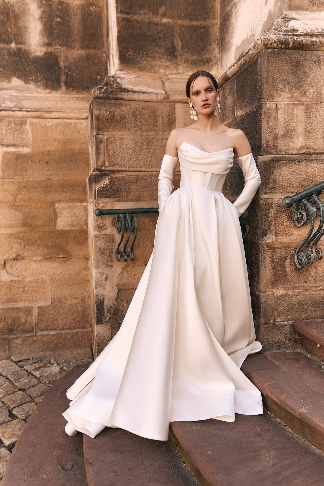 A-line Elegant Wedding Dress, Modern Satin Bridal Gown With Long Train ...